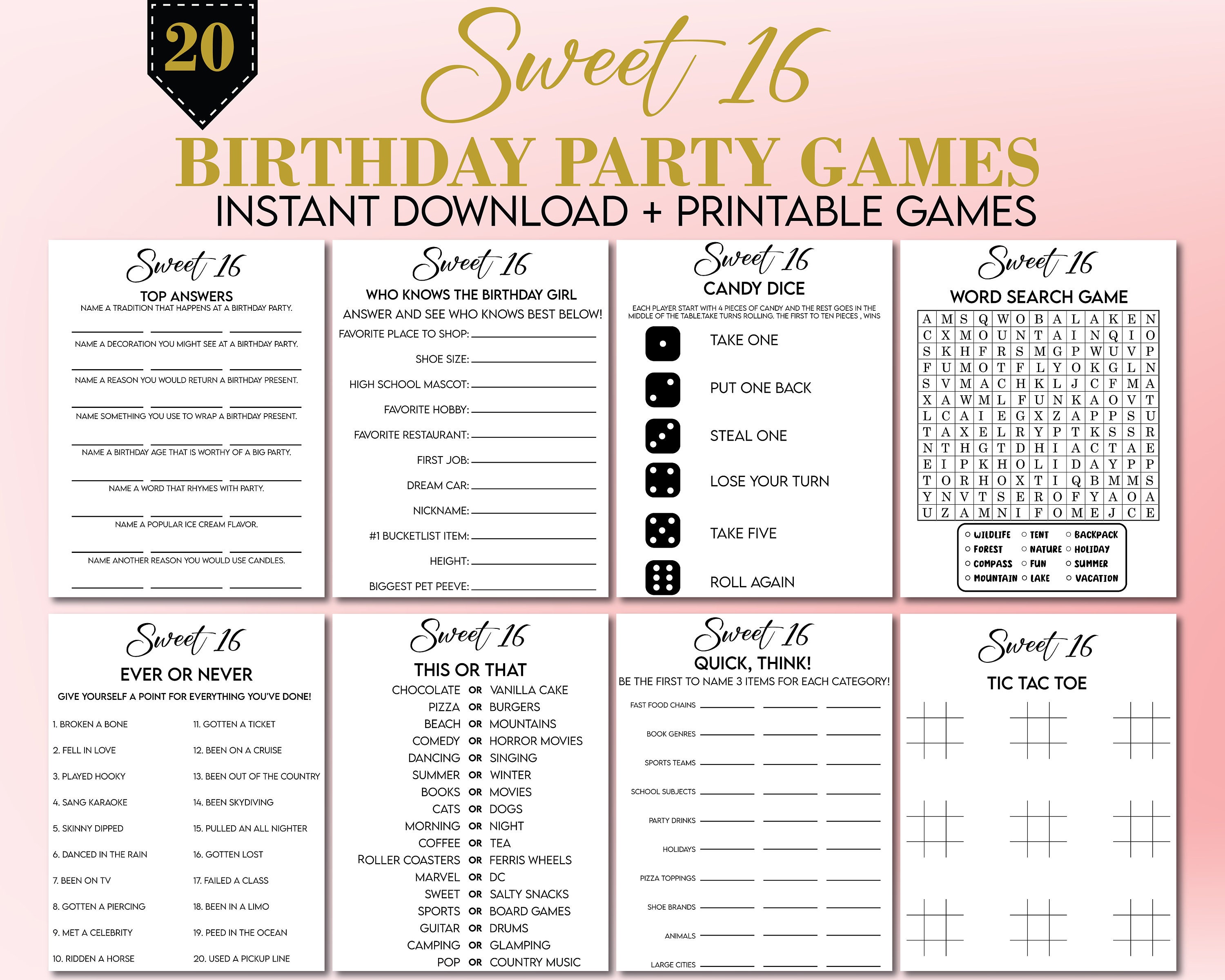 Sweet 16 Party Games, Sweet 16 Games, Sweet Sixteen Games, 16th ...