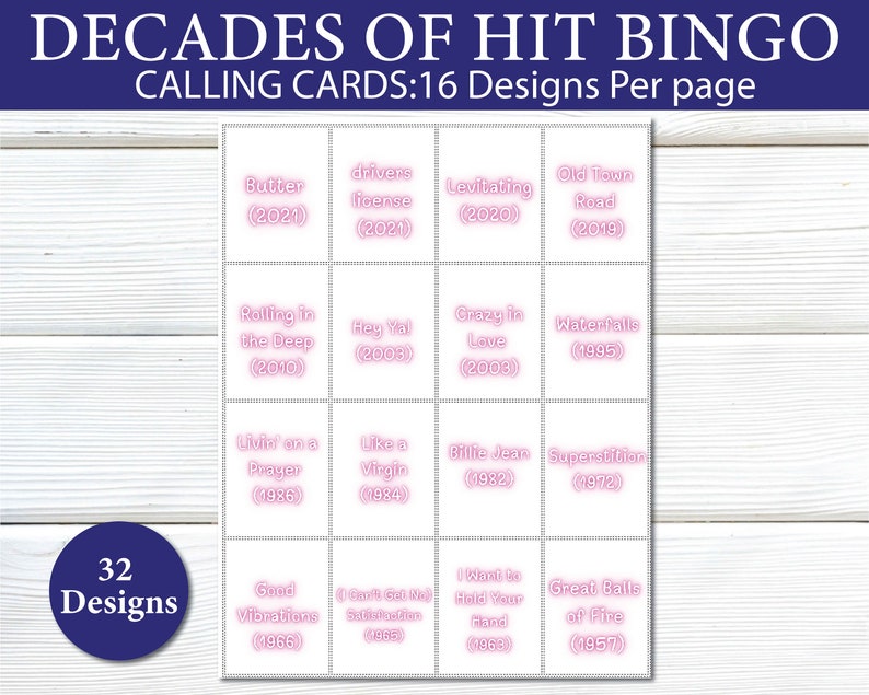 30 Decades of Hits Bingo Card, Family Night Gathering Printable, 70s ...