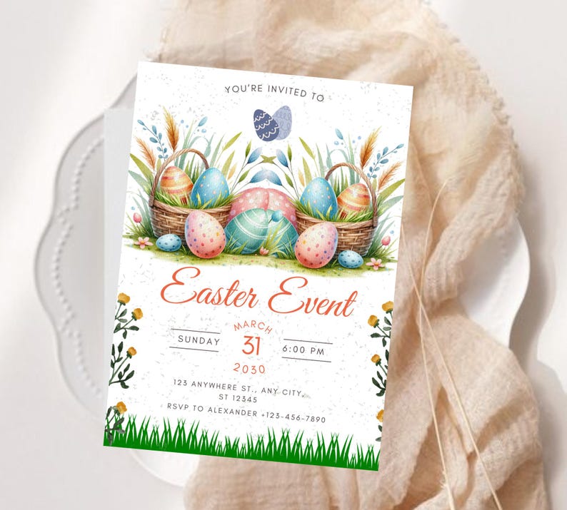 Editable Easter Event Invitation, Easter Celebration Party, Eggs Easter ...