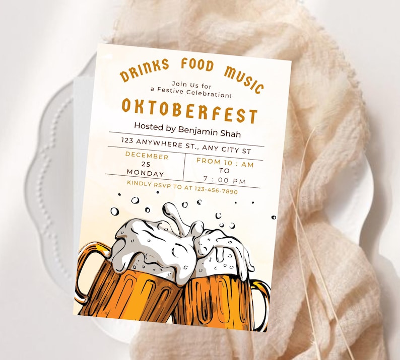 Editable Octoberfest Invitation Template, Beer Party Invitation, German ...