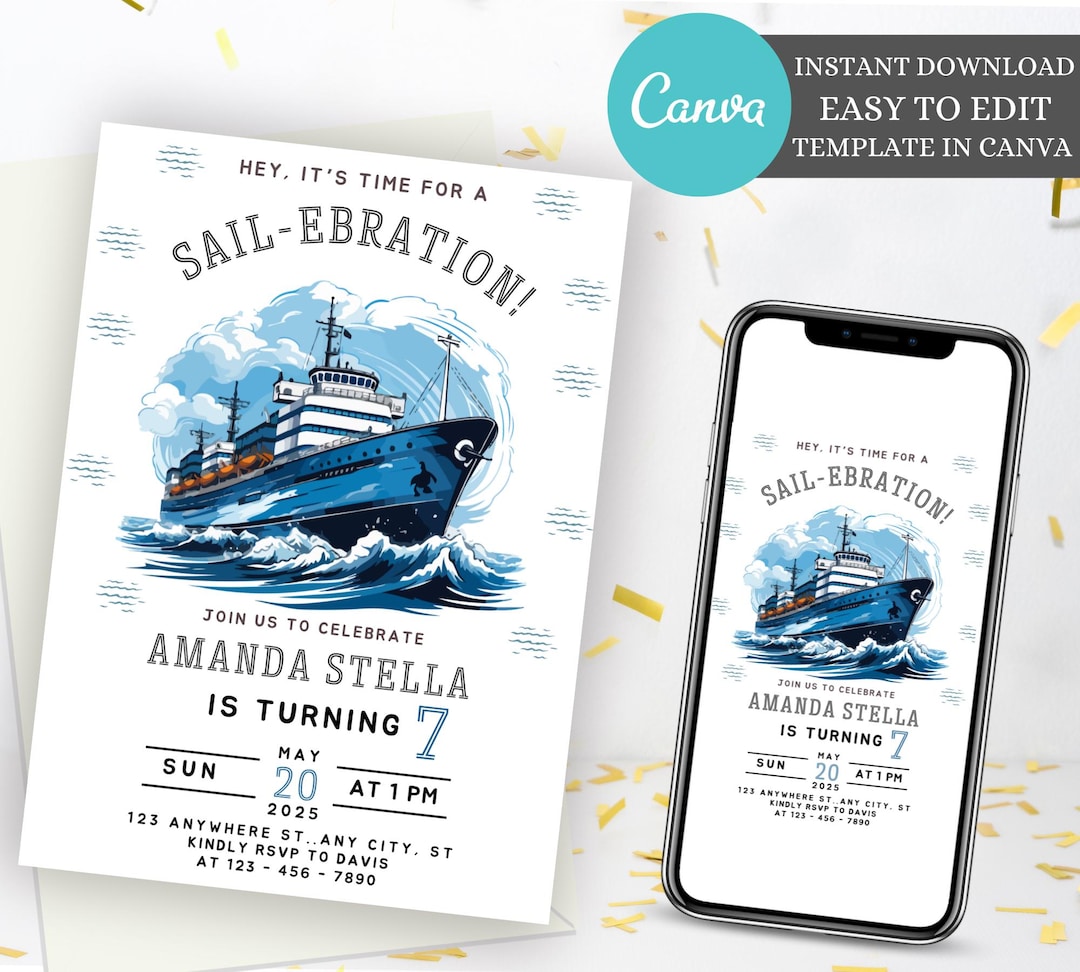 Editable Sail Boat Birthday Invitation, Ahoy Nautical Birthday ...