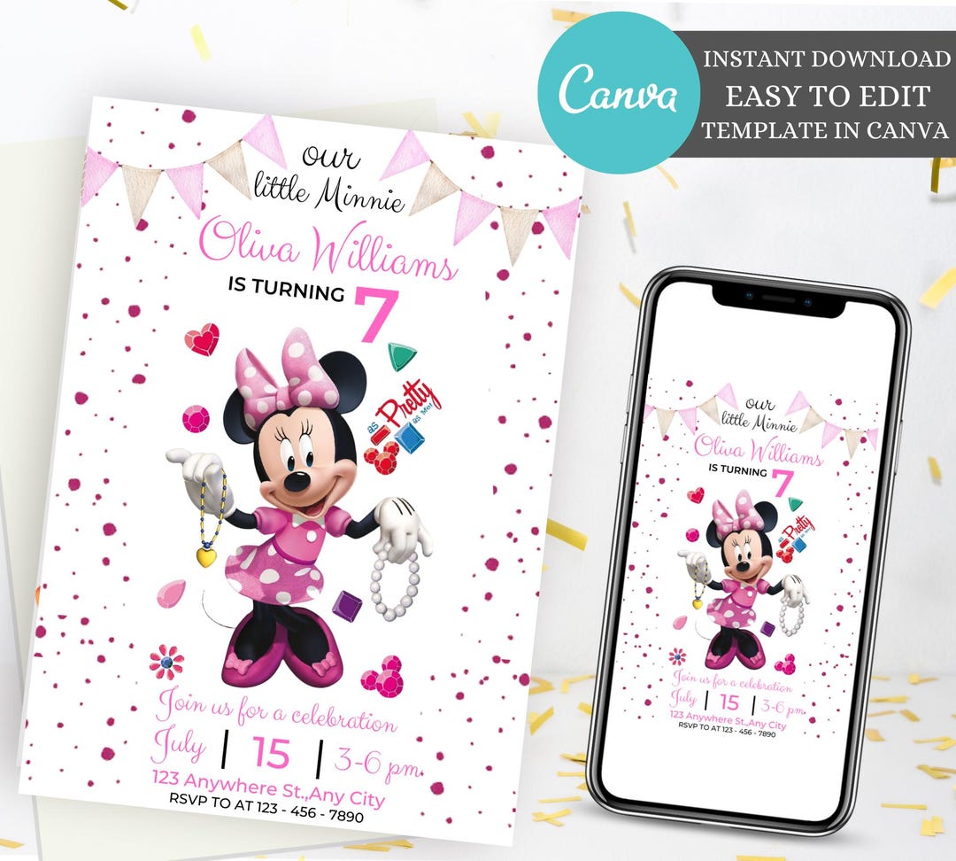 Editable Minnie Birthday Invitation, Minnie Mouse Party, Girls Birthday ...