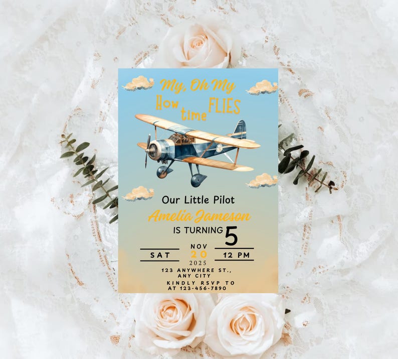 Editable Airplane Birthday Invitation, Pilot Birthday Invitation ...