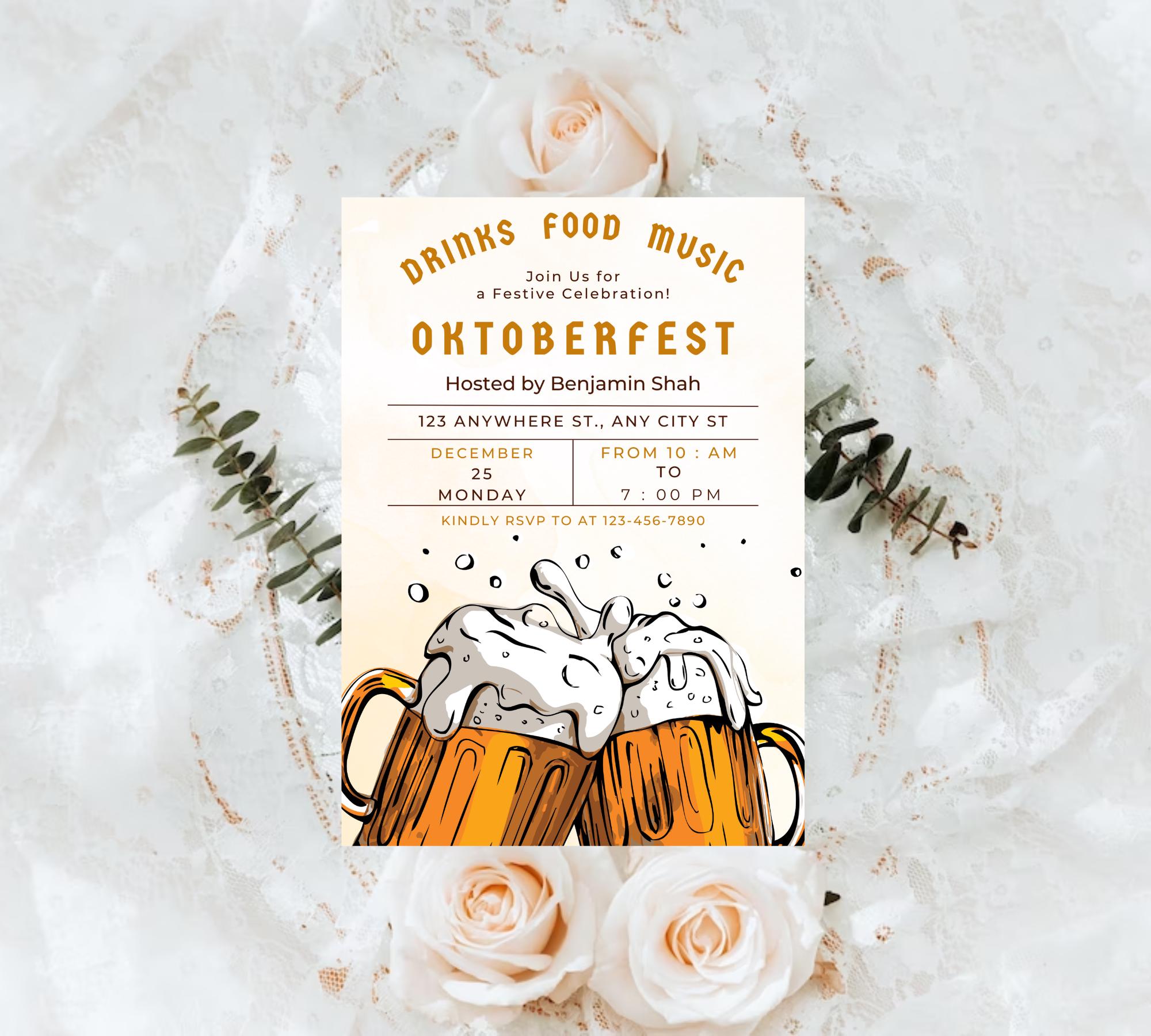 Editable Octoberfest Invitation Template, Beer Party Invitation, German ...