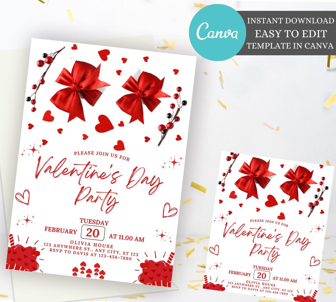 EDITABLE Valentines Day Party Invitation, Birthday Invitation ...