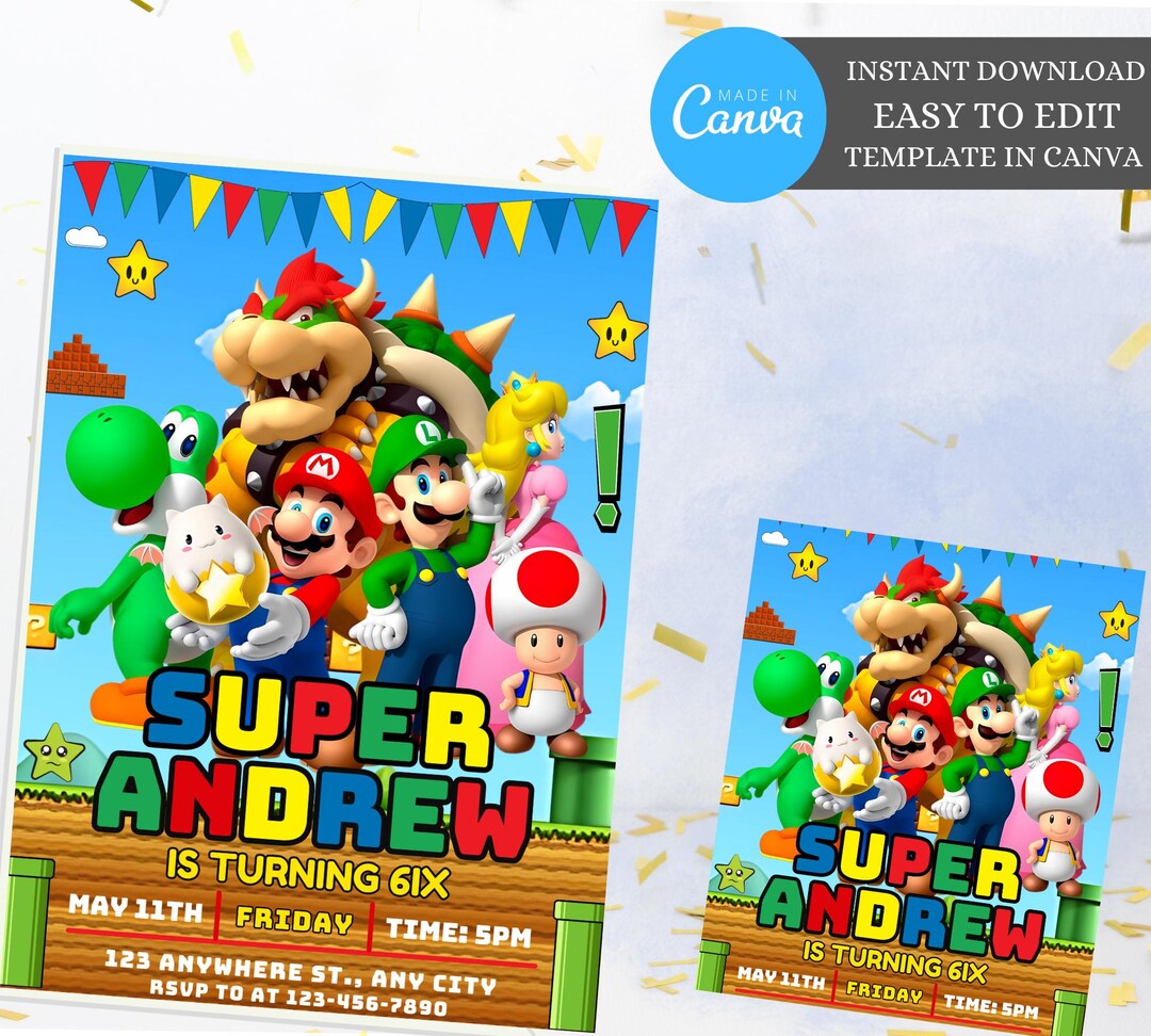 Editable Mario Bros Invitation, Video Game, Kid Invite, Editable ...