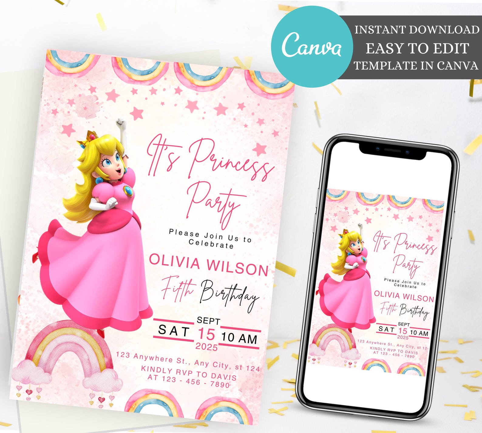 EDITABLE| Princess Peach Birthday Invitation Template, Printable ...