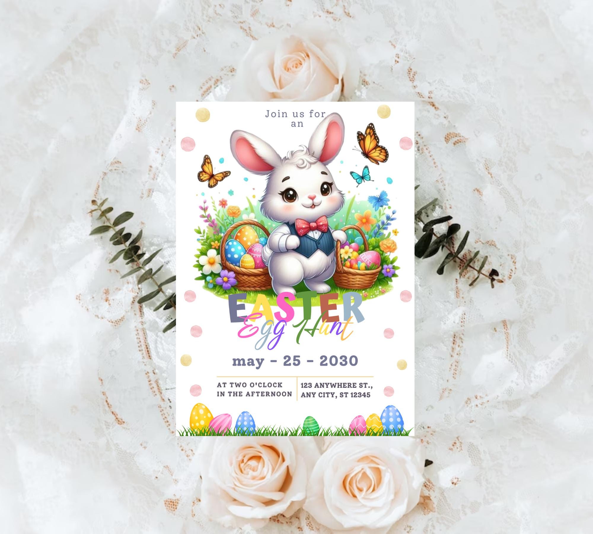 Editable Easter Egg Hunt Invitation, Easter Bunny Invitation, Easter ...