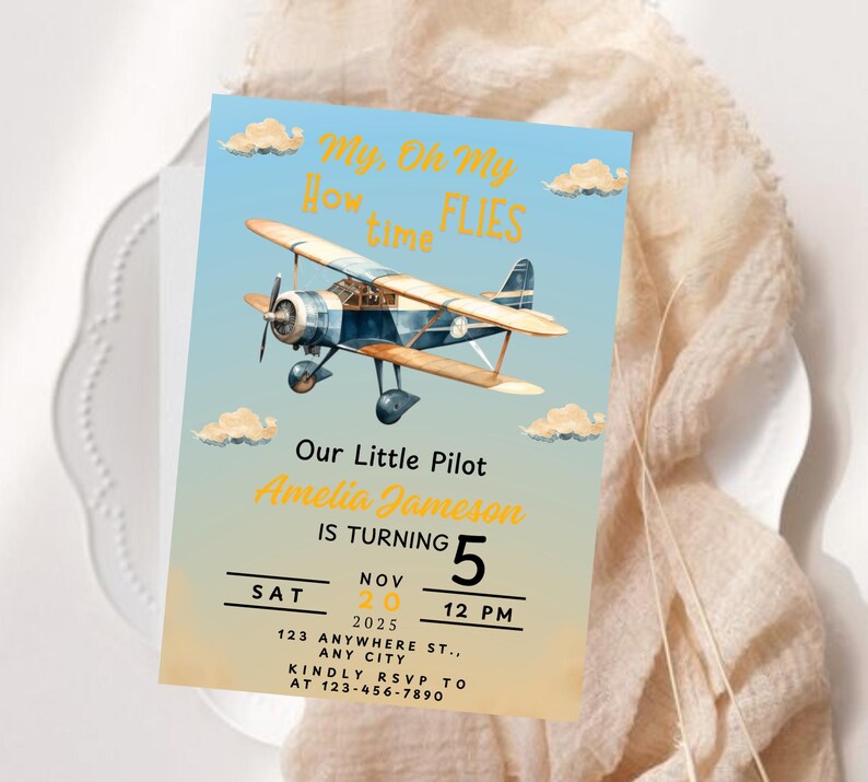 Editable Airplane Birthday Invitation, Pilot Birthday Invitation ...