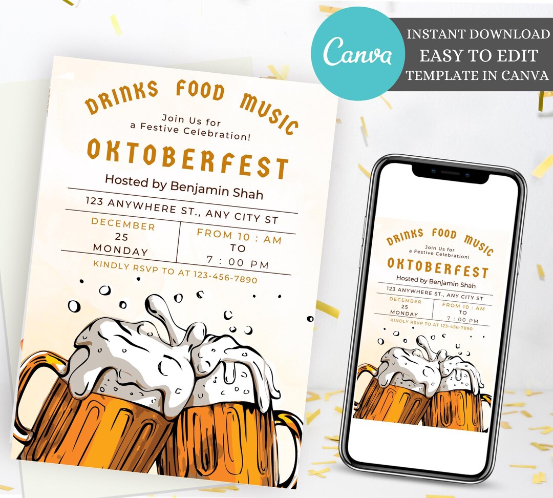Editable Octoberfest Invitation Template, Beer Party Invitation, German ...