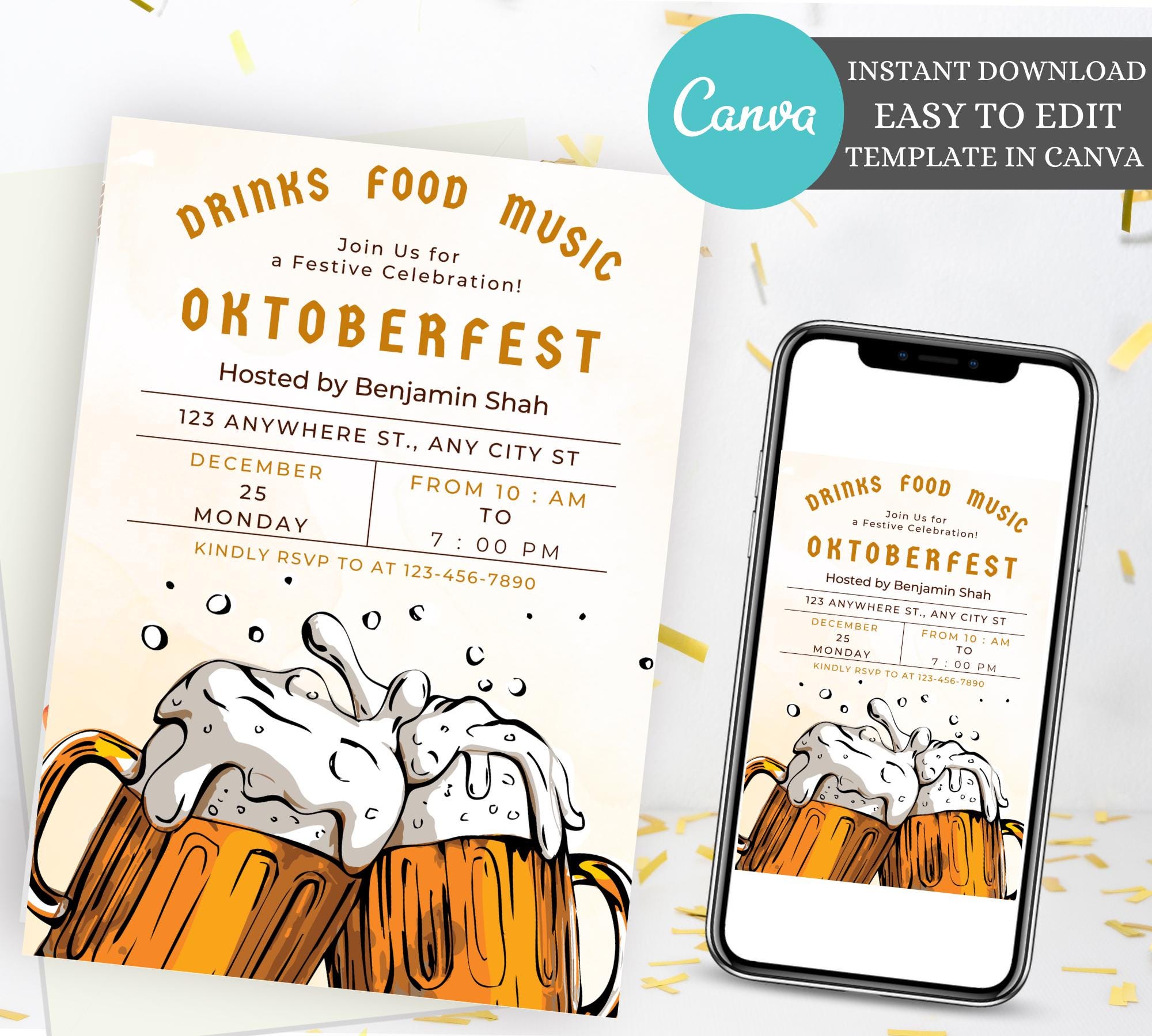 Editable Octoberfest Invitation Template, Beer Party Invitation, German ...