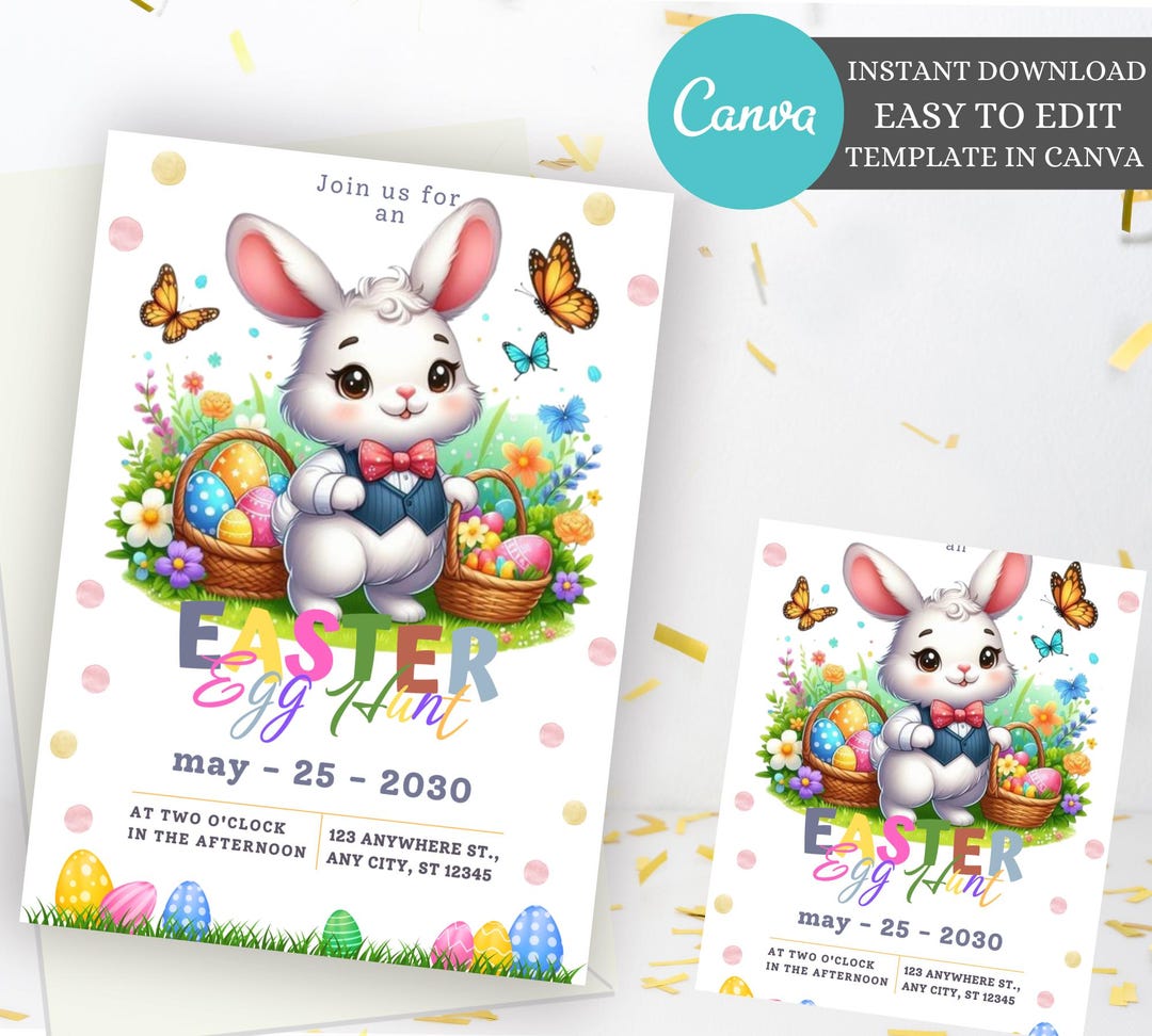 Editable Easter Egg Hunt Invitation, Easter Bunny Invitation, Easter ...
