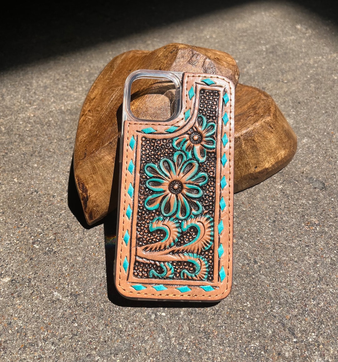 IPhone Tooled Leather Case Turquoise Floral - Etsy