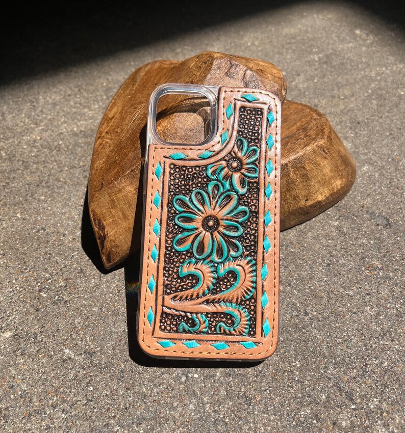 IPhone Tooled Leather Case Turquoise Floral - Etsy