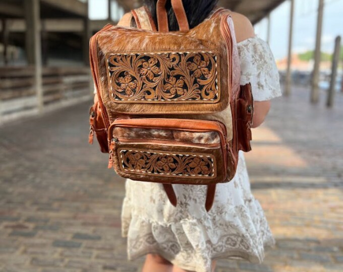 Tooled Leather and Cowhide Backpack - Etsy