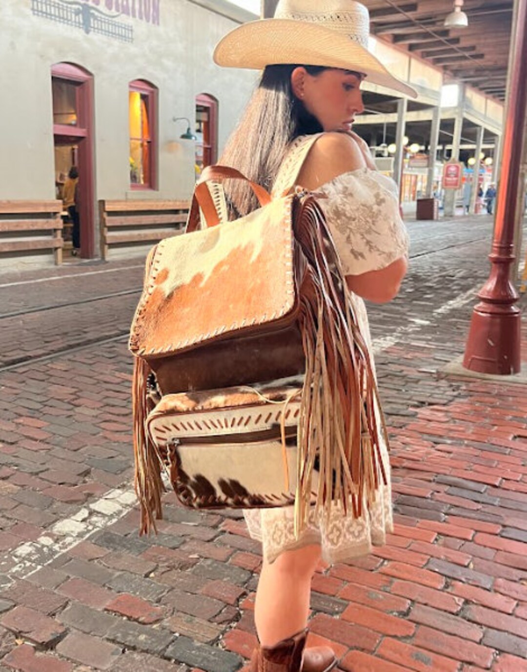 Leather Fringe Cowhide Backpack - Etsy