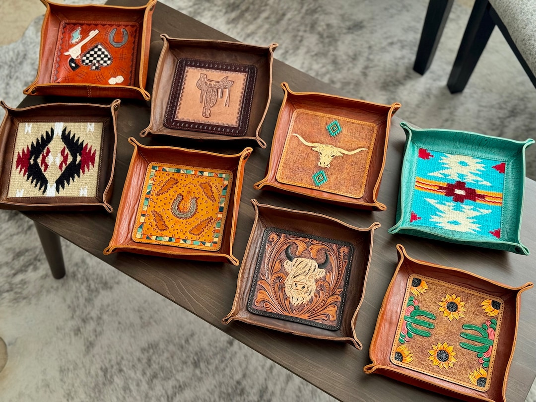 Small Tooled Leather Decorative Tray - Etsy