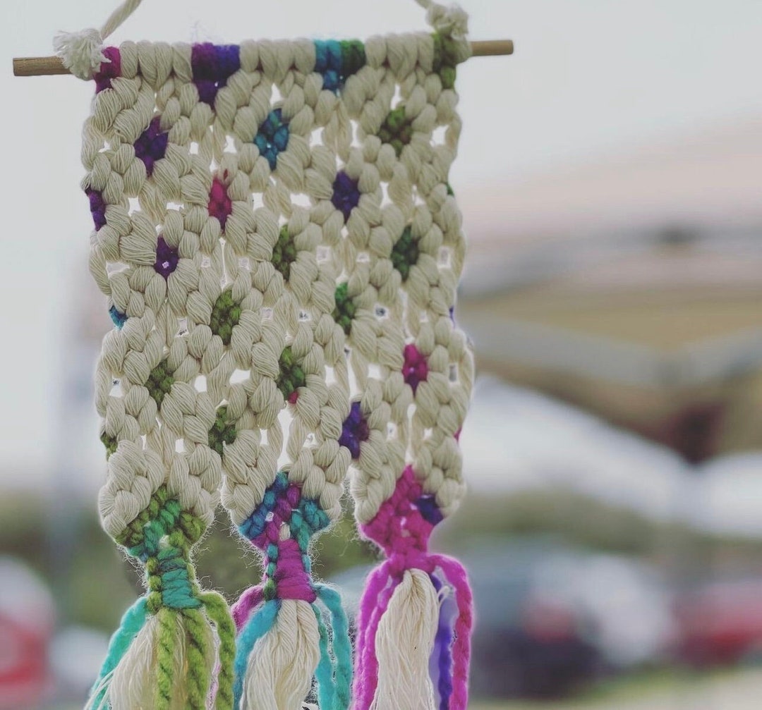 Rainbow Multicolor Small Macrame Hanging Wall Decoration Handmade ...