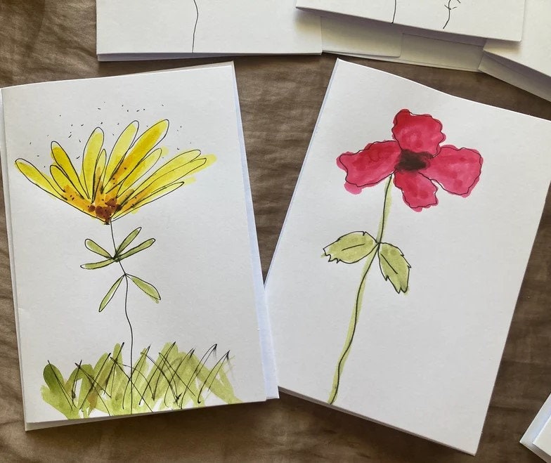 Artist-painted Cards. Hand Painted Floral Set of Seven Cards. A7 ...