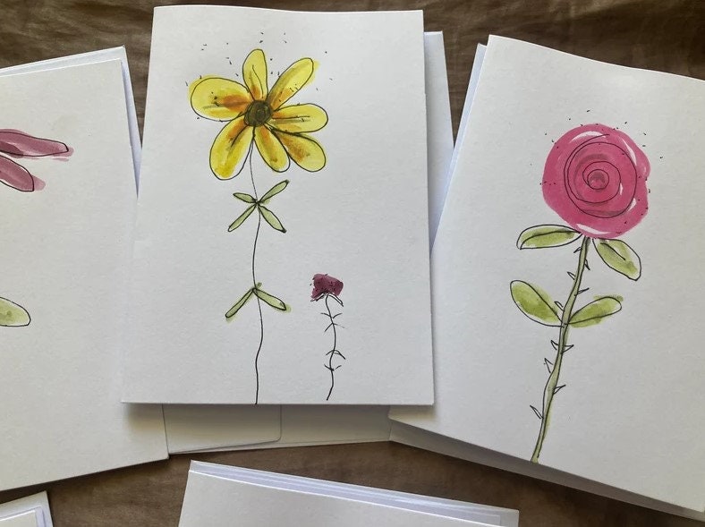 Artist-painted Cards. Hand Painted Floral Set of Seven Cards. A7 ...