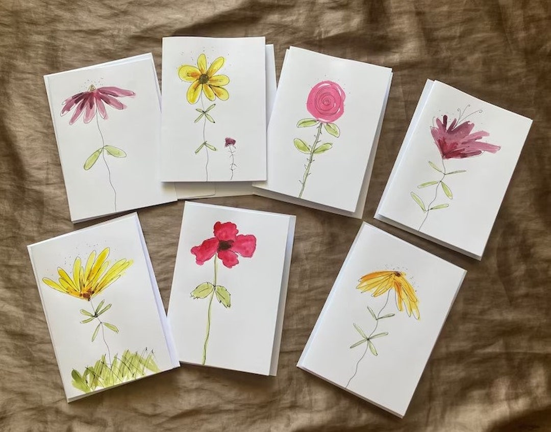 Artist-painted Cards. Hand Painted Floral Set of Seven Cards. A7 ...