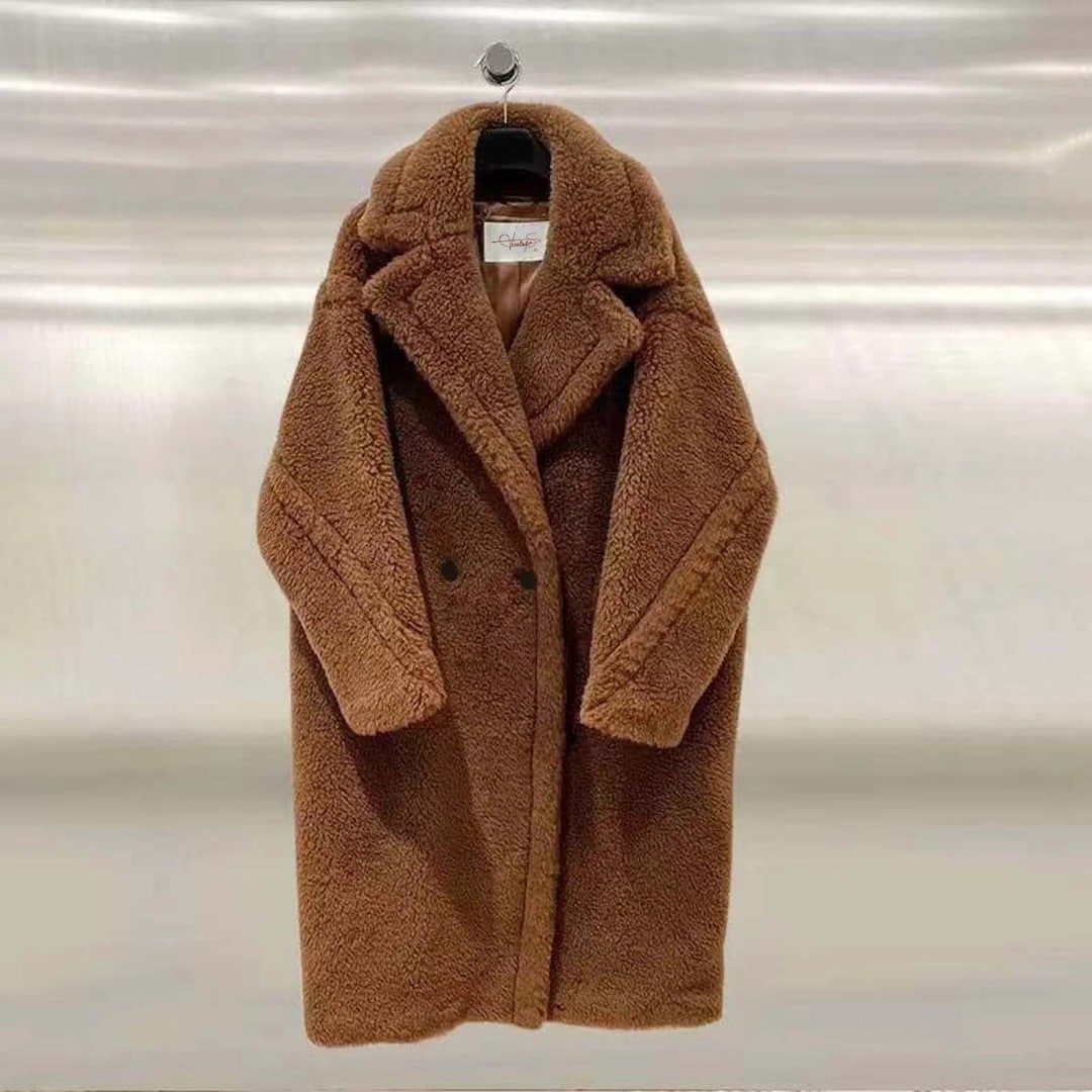 Luxury Teddy Bear Wool Shearling Long Coat / Icon Teddy Girl Oversized Loose Fit Genuine Fur ...