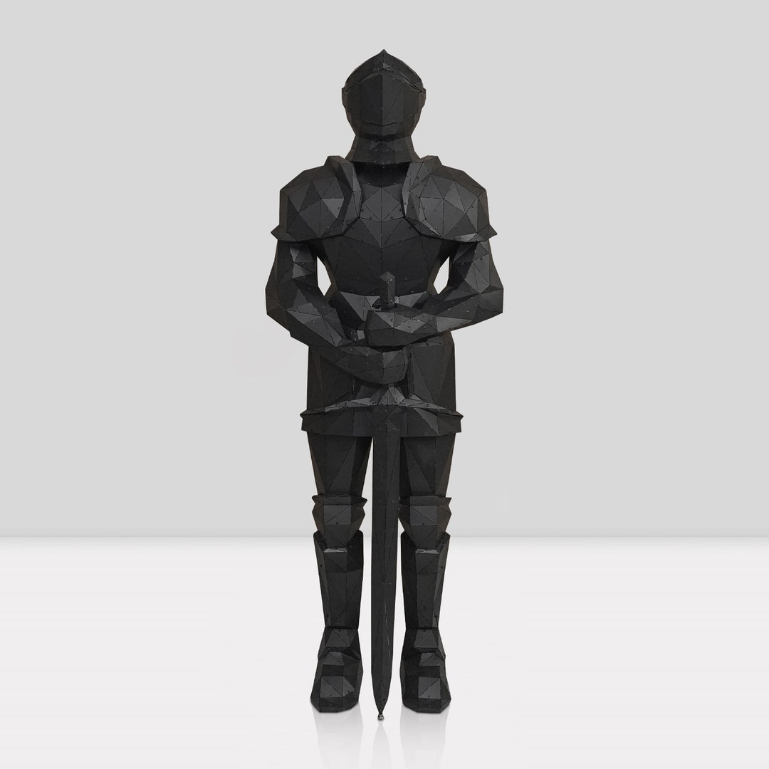Modern Geometric Knight Metal Standing Warrior Sculpture - 3D Knight ...
