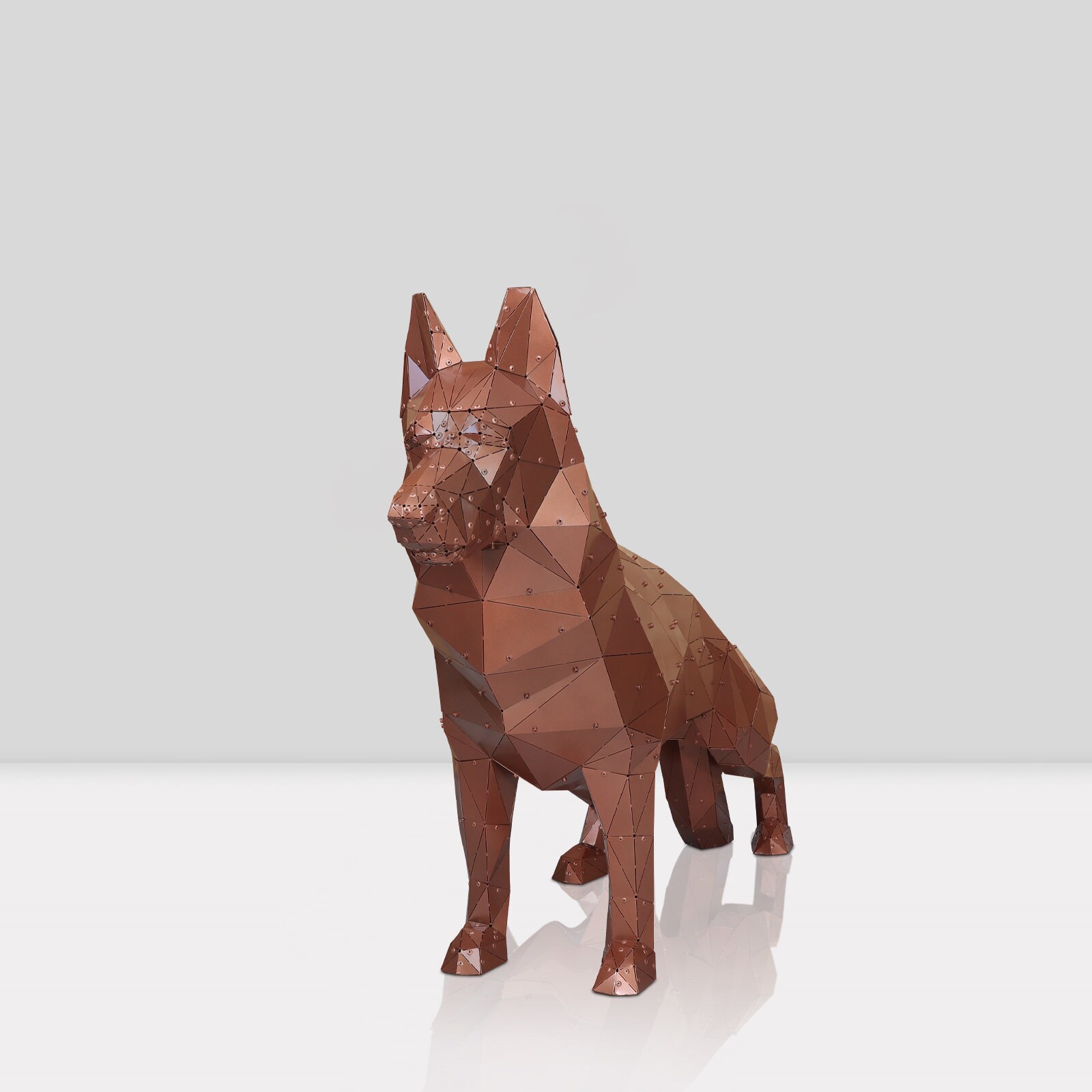 Modern Geometric German Shepherd Metal Standing Dog Sculpture 3D Animal ...