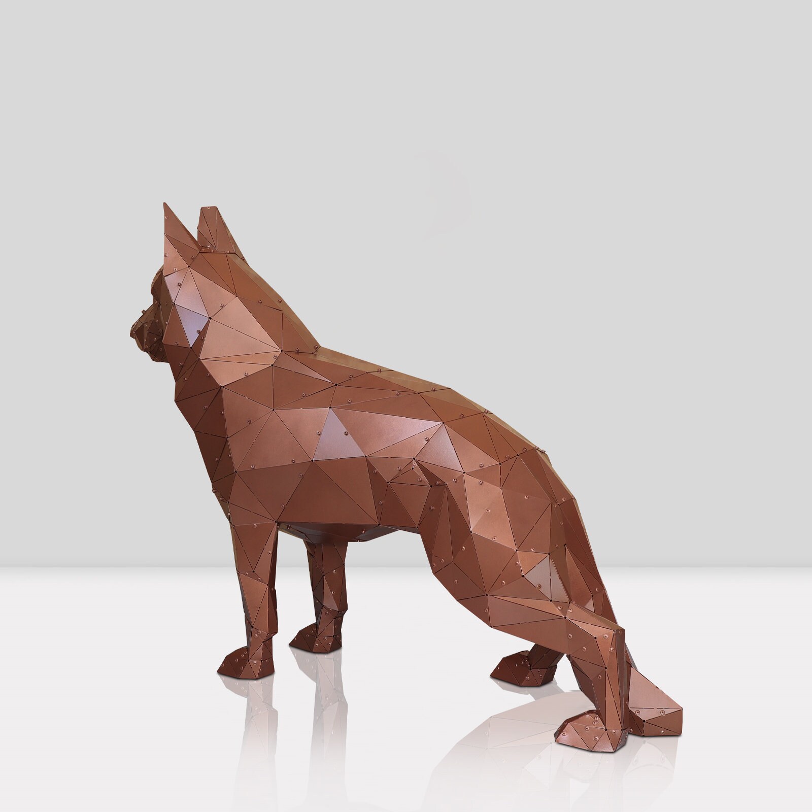 Modern Geometric German Shepherd Metal Standing Dog Sculpture - 3D ...