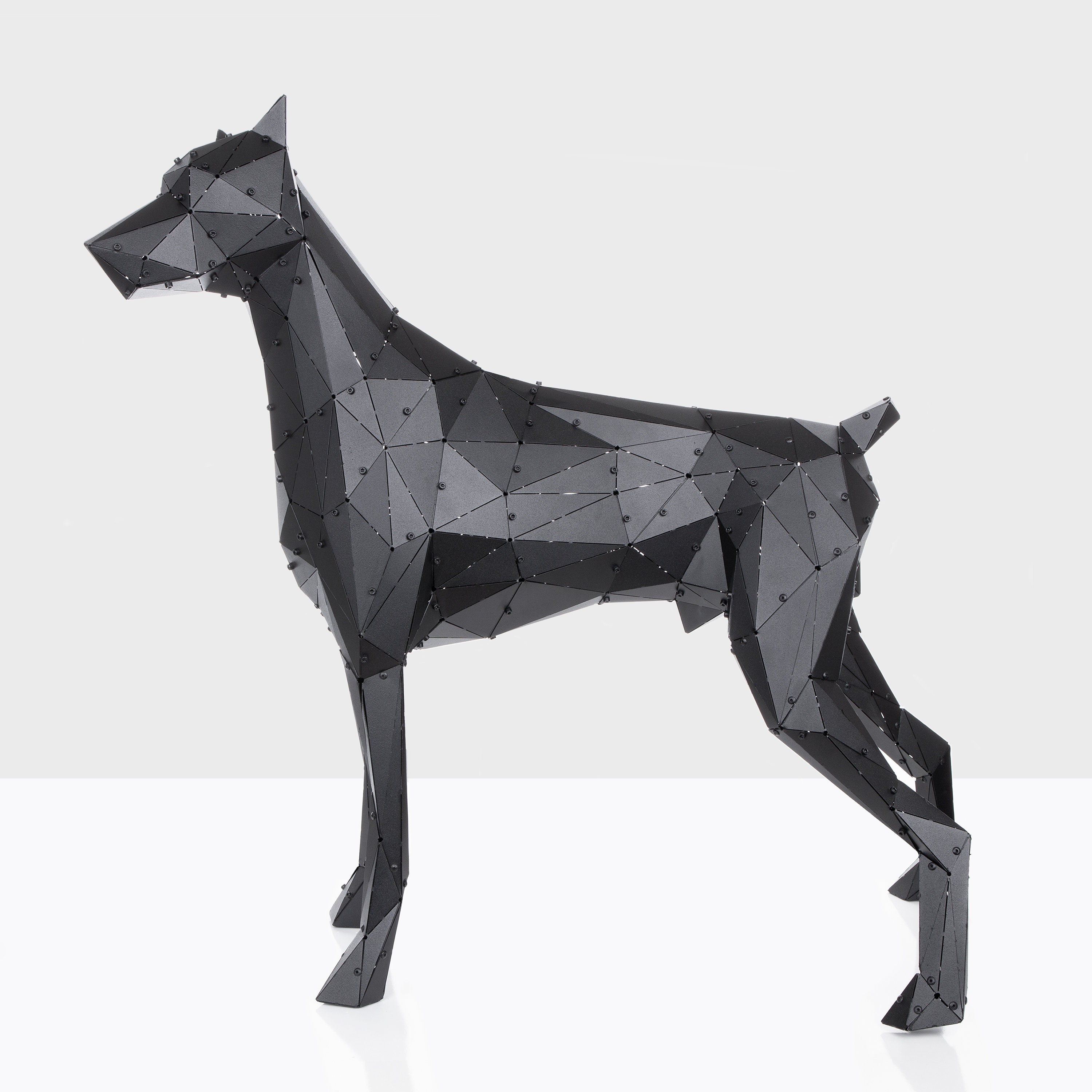 Modern Geometric Doberman Metal Standing Dog Sculpture - 3D Animal ...