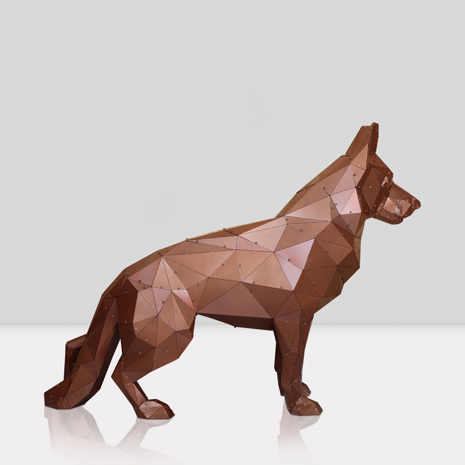 Modern Geometric German Shepherd Metal Standing Dog Sculpture - 3D ...