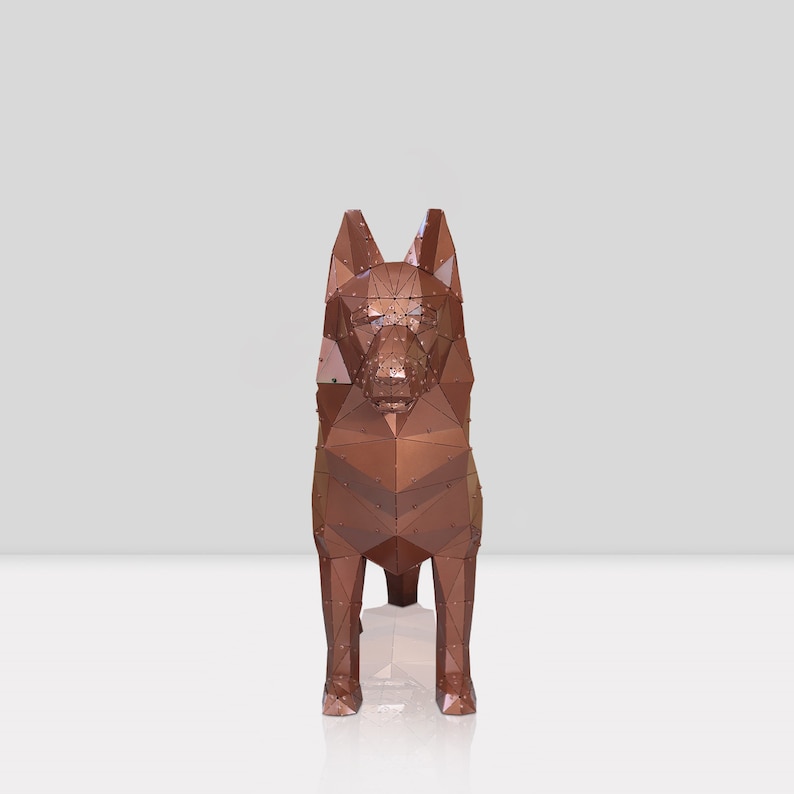 Modern Geometric German Shepherd Metal Standing Dog Sculpture - 3D ...
