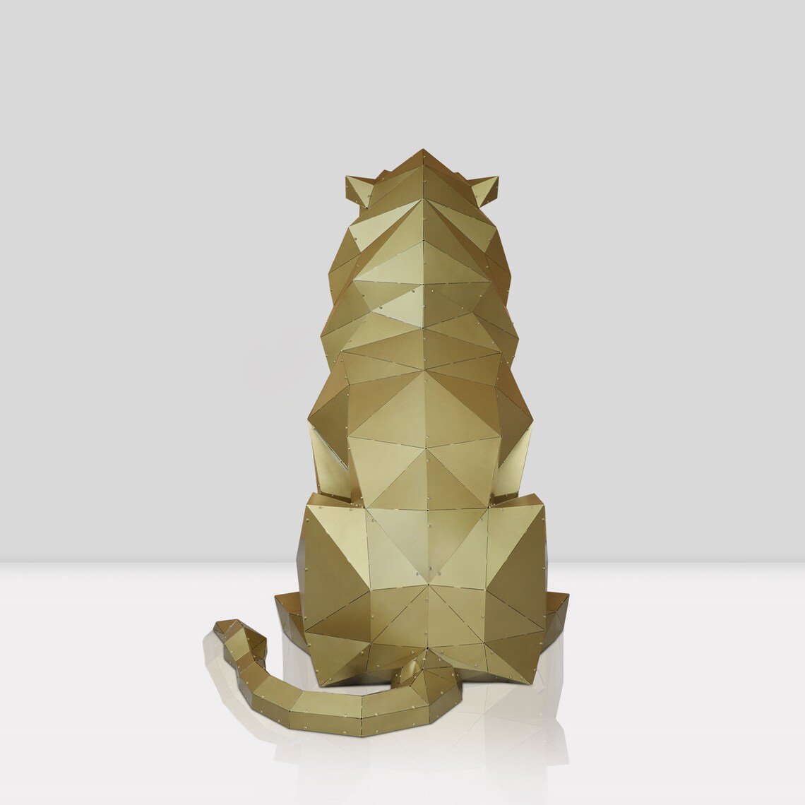 Modern Geometric Lion Metal Sitting Lion Sculpture - 3D Animal Garden ...