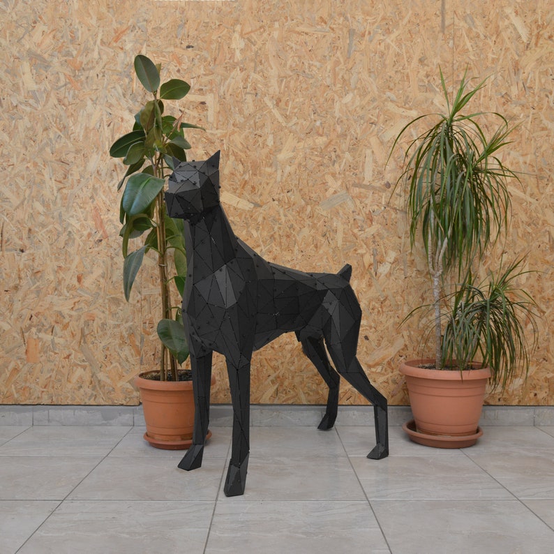 Modern Geometric Doberman Metal Standing Dog Sculpture - 3D Animal ...