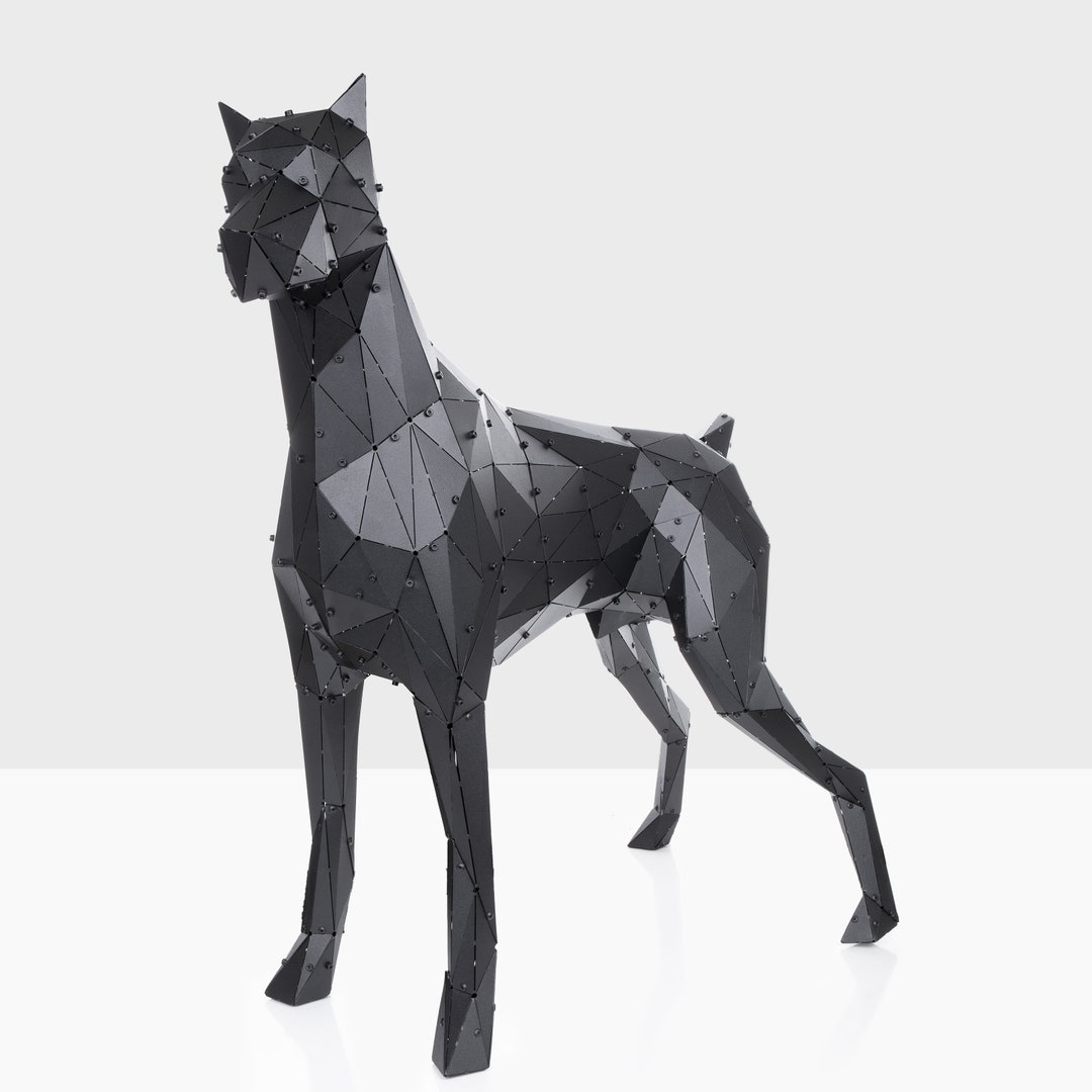 Modern Geometric Doberman Metal Standing Dog Sculpture - 3D Animal ...