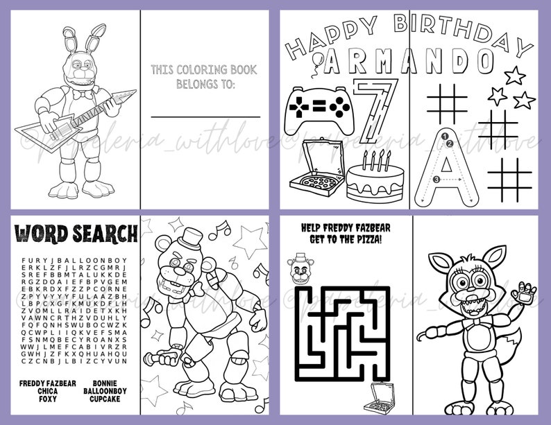 Five Nights at Freddy's Coloring Book FNAF Party Favors Five Nights at ...