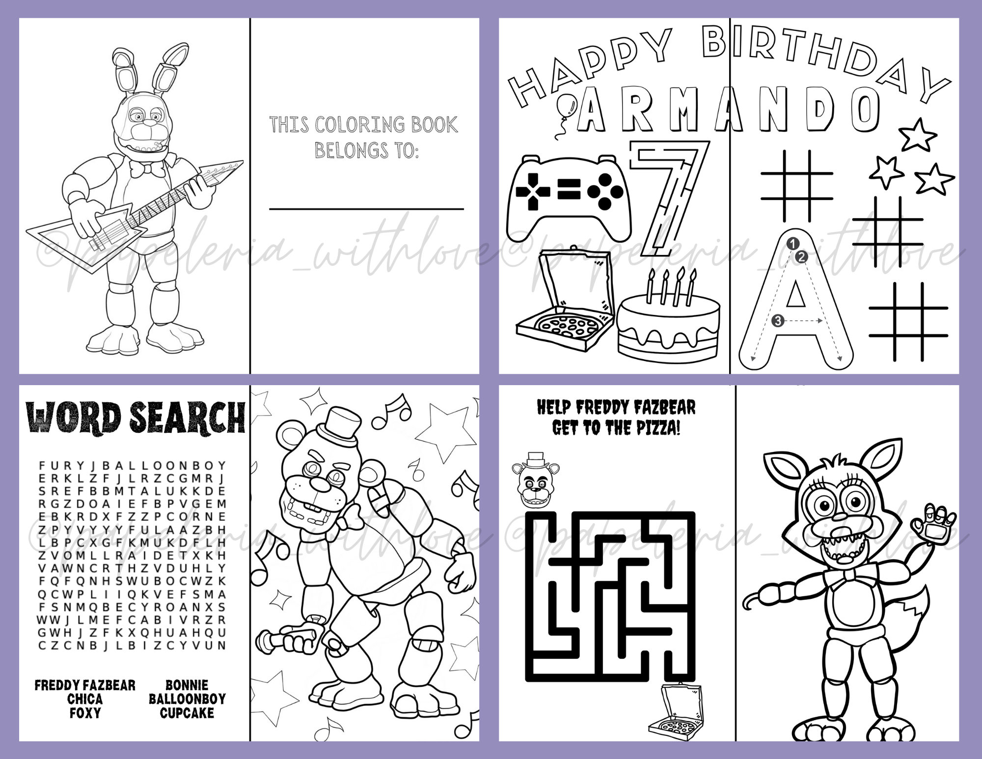 Five Nights at Freddy's Coloring Book FNAF Party Favors Five Nights at ...