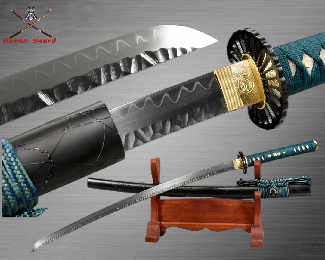 Handmade Real Japanese Samurai Sword Real Hamon With Black Saya T10 ...