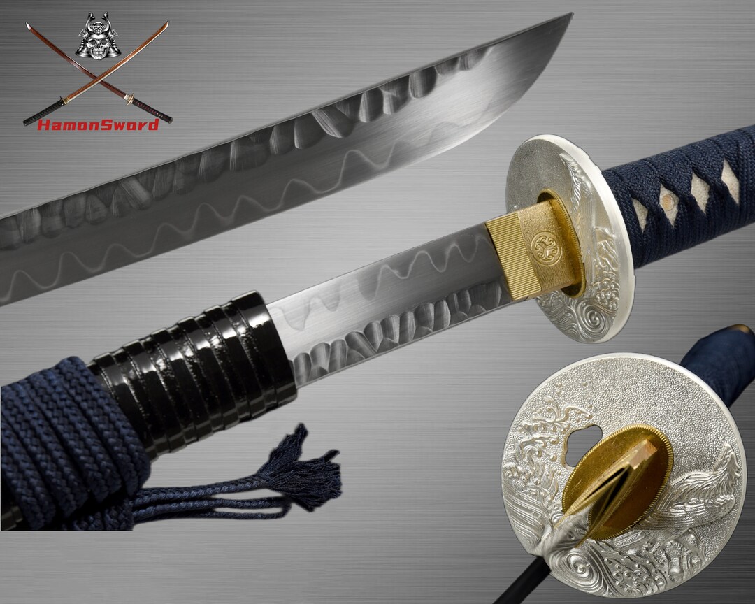 Stereoscopic Black Sheathed Katana Handmade Japanese Samurai Sword Real ...
