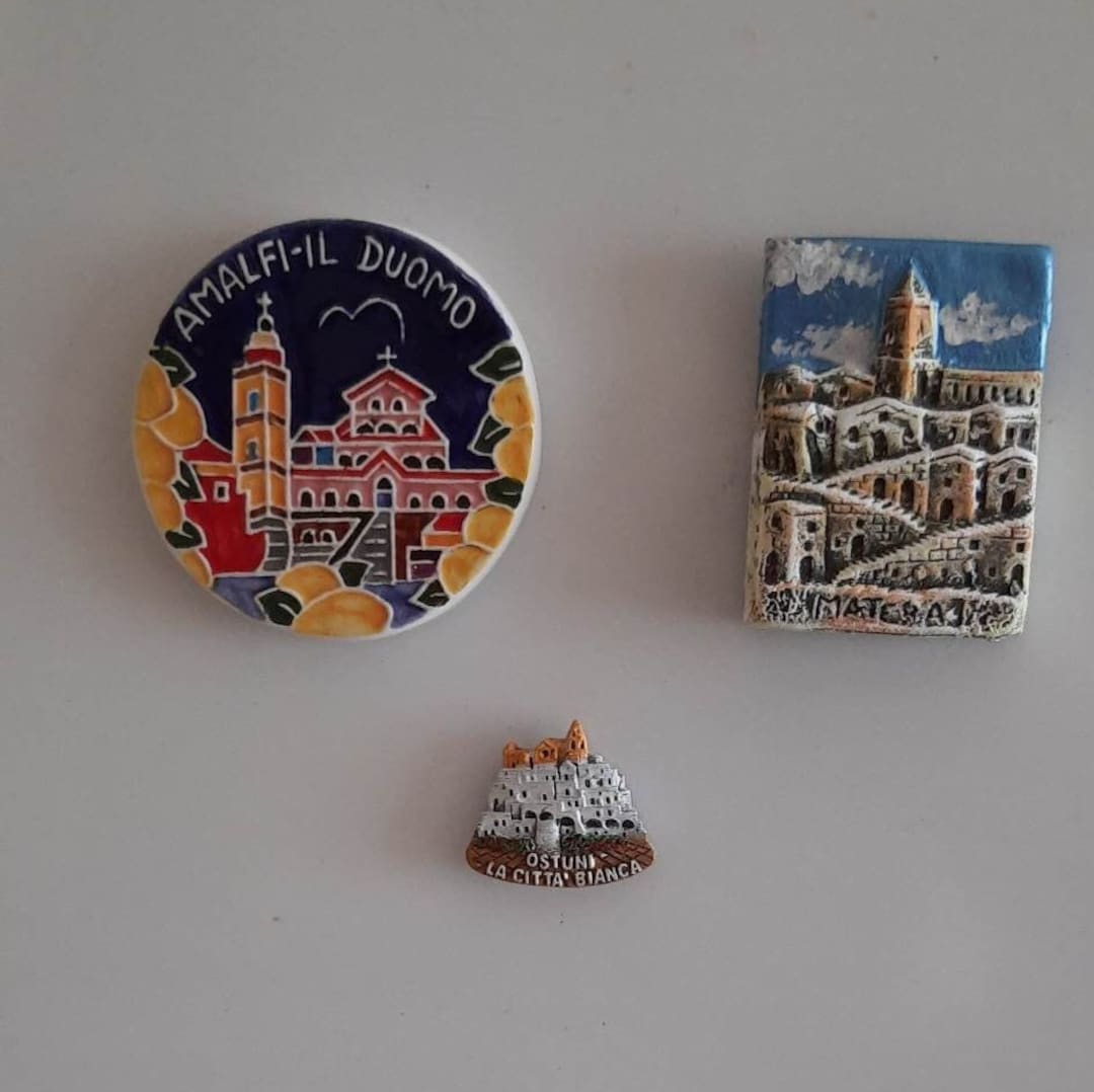 Set of 3 Italian Magnets. Souvenirs From Italy. Matera, Amalfi, Ostuni ...