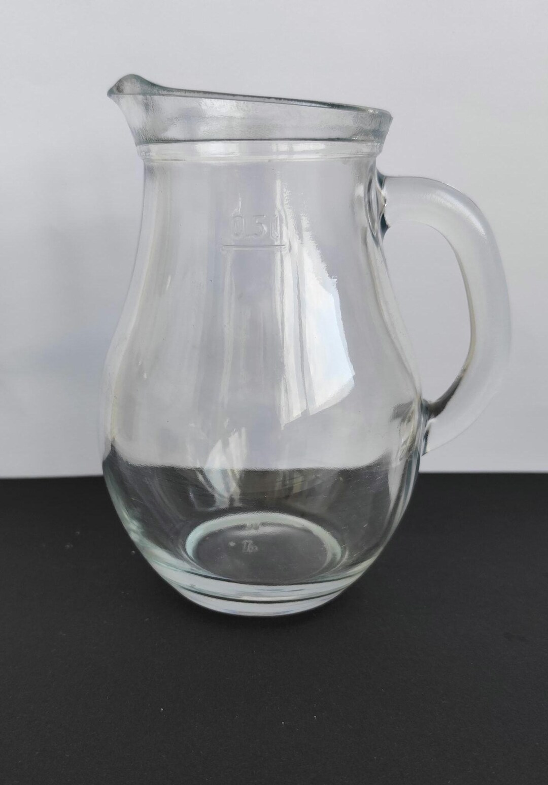 Vintage Clear Glass Pitcher With Attached Handle. Vintage Glass ...