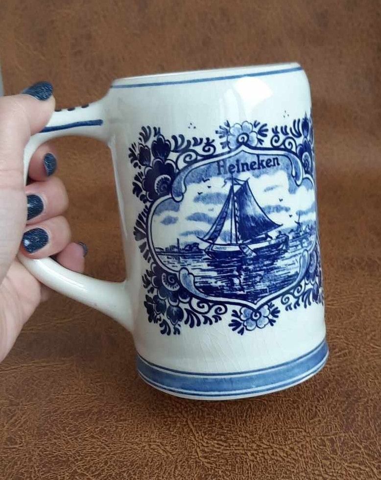 Heineken Beer Mug. Vintage Delft Blue Beer Mug. Dutch Hand Painted ...