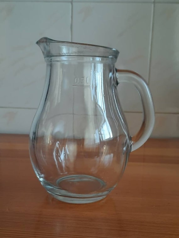 Vintage Clear Glass Pitcher With Attached Handle. Vintage - Etsy