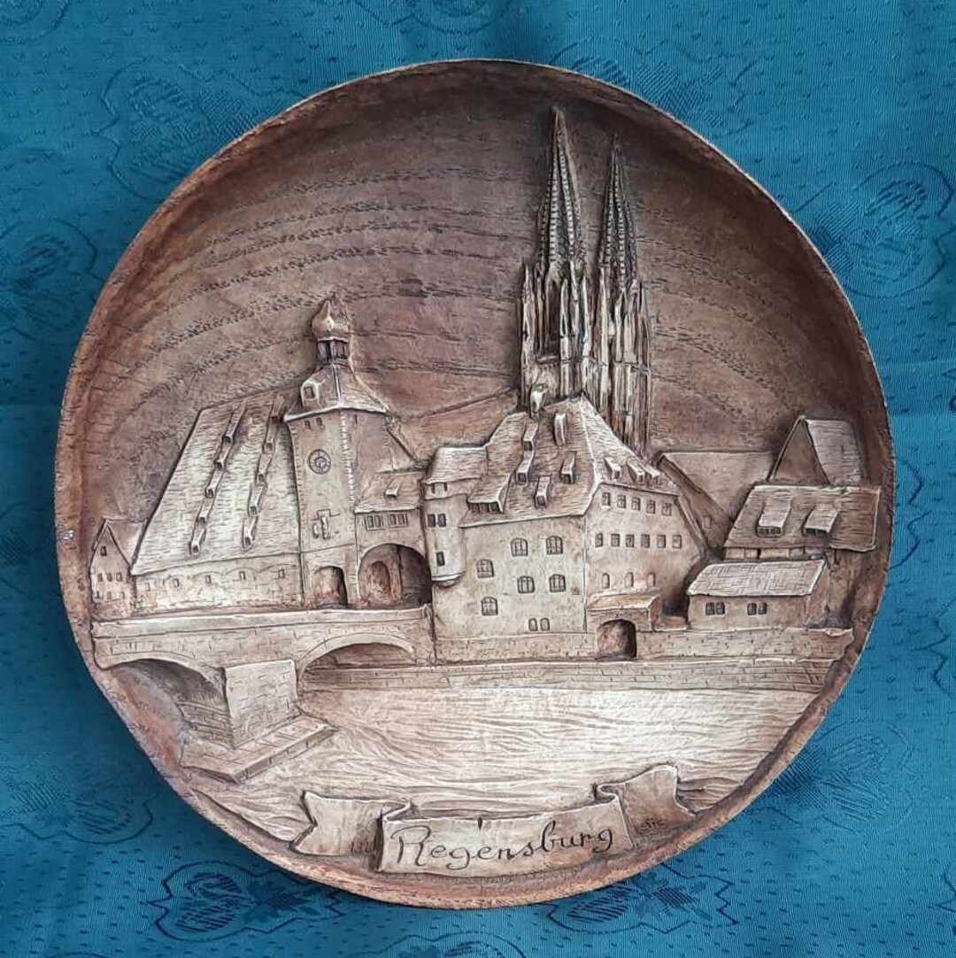 6" Regensburg Bavaria Small Wood Look Carved 3D Wall Plate. Vintage ...