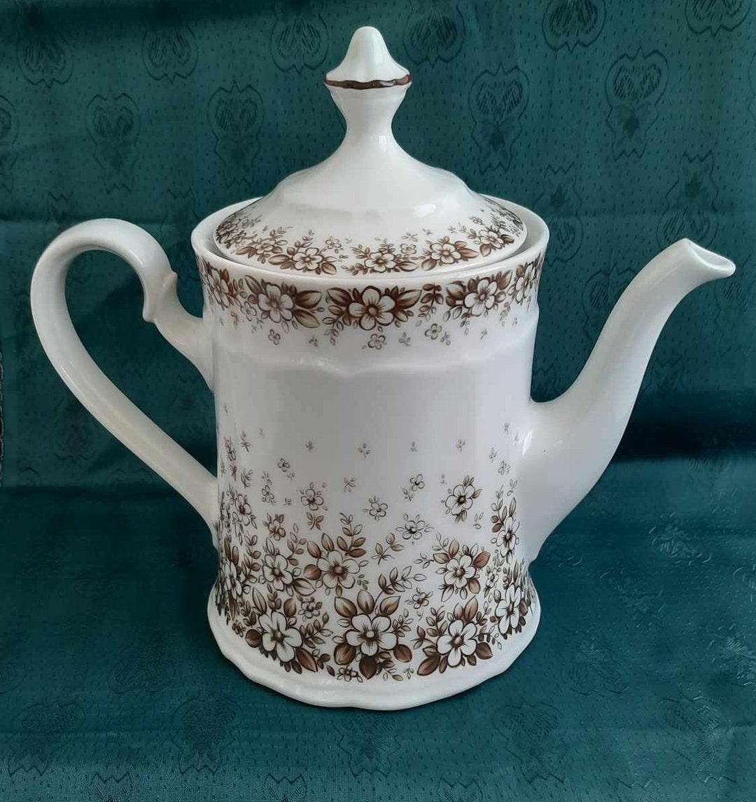 Medium German Coffee / Teapot. Limited Hand Engraved White With Brown ...