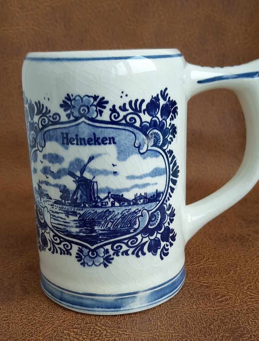 Heineken Beer Mug. Vintage Delft Blue Beer Mug. Dutch Hand Painted ...