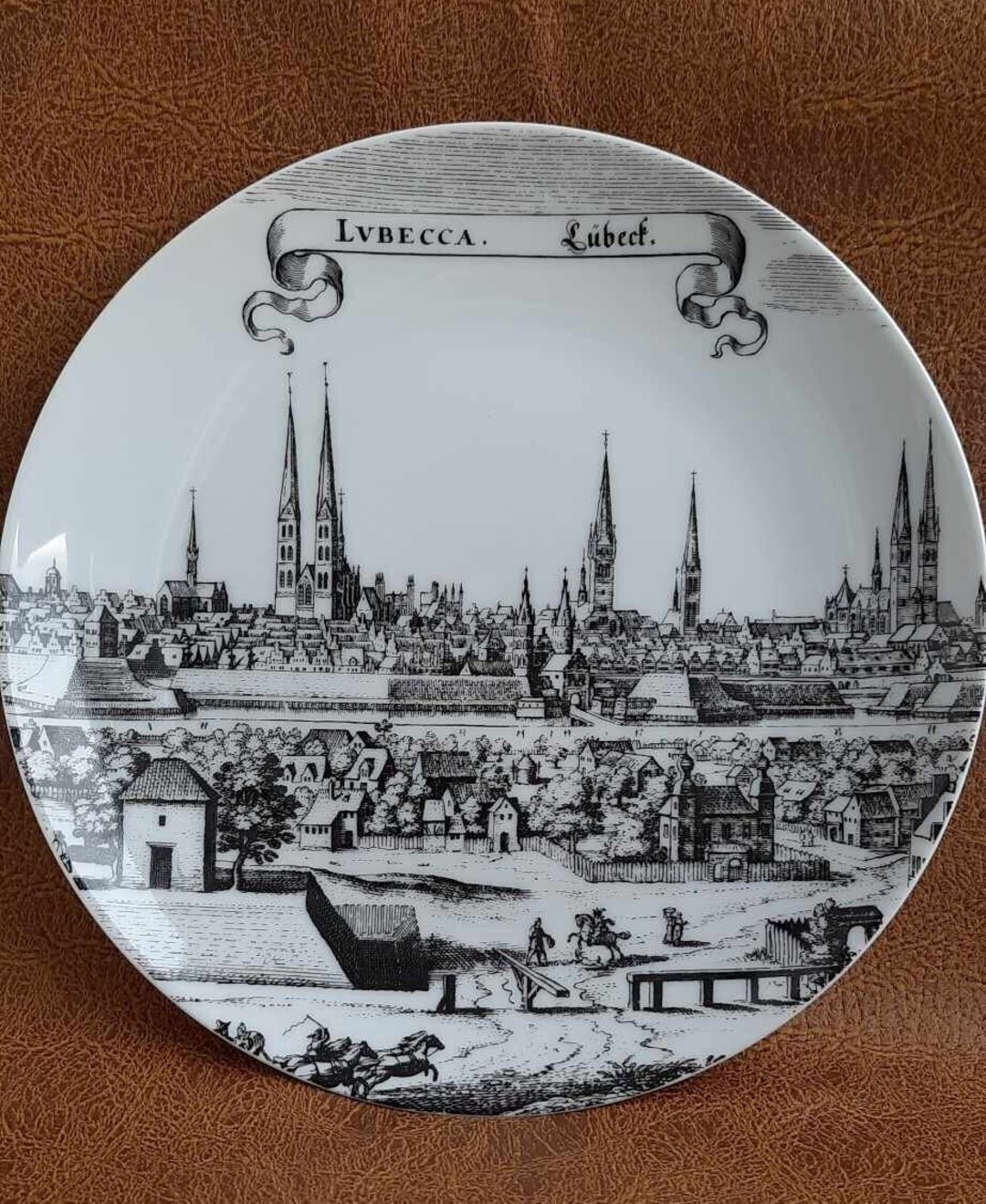 Lübeck Large Porcelain Wall Plate. Vintage German Souvenir. Black and ...