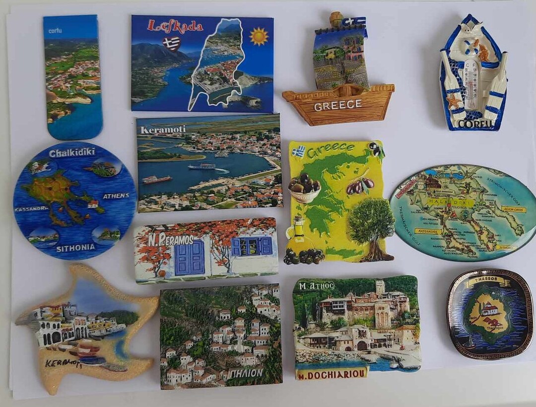 Greek Magnets. N. Peramos, Thassos, Mount Athos, Lefkada, Corelli ...