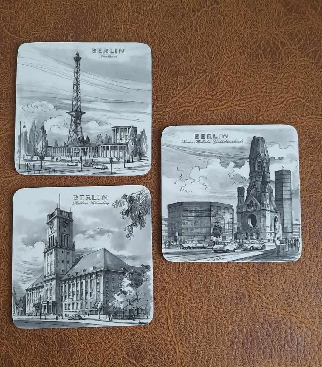 Set of 3 Berlin Cork Coasters. Vintage German Souvenir. Drink Coasters ...