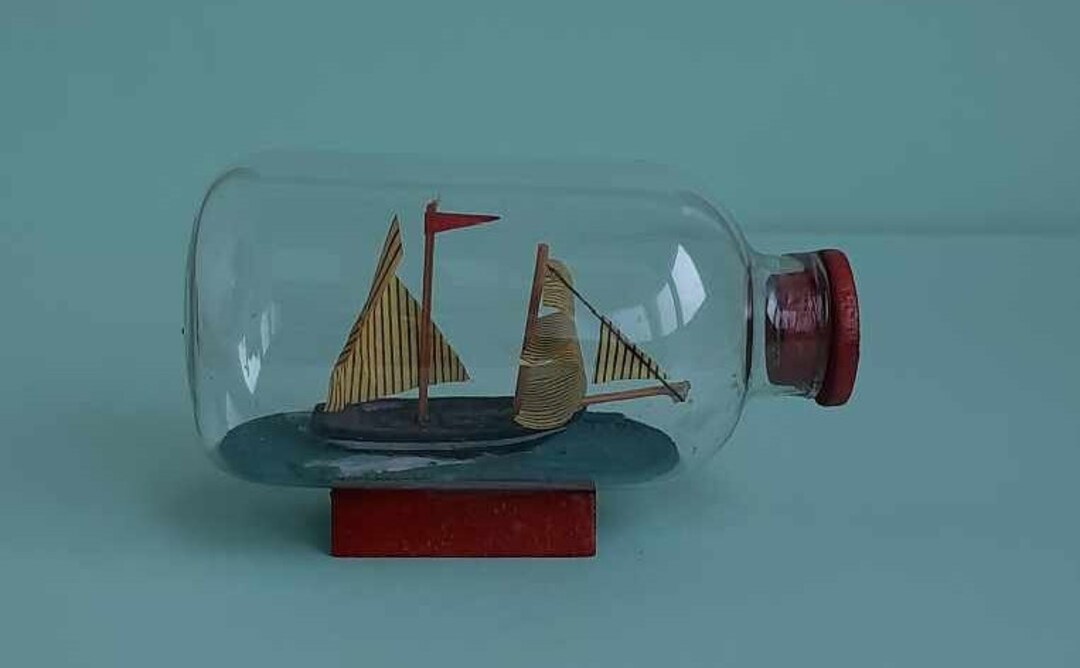 2 Dollhouse Miniature Ship in a Bottle. Handmade Mini Sailing Ship ...